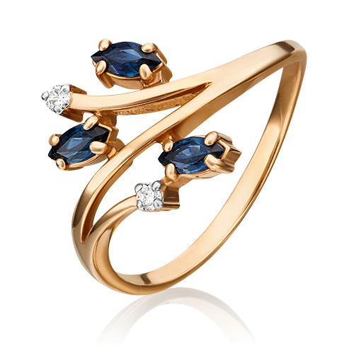 Кольцо, красное золото, 585 проба, бриллиант, сапфир