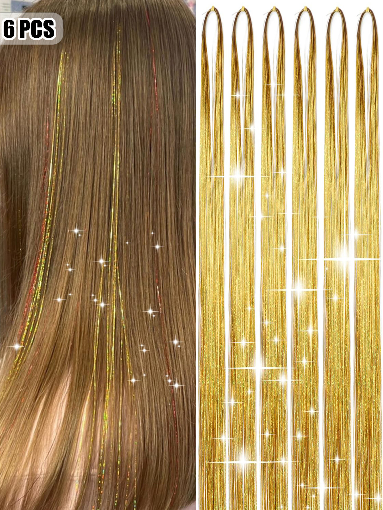 Набор для наращивания золотистых волос из 6 частей