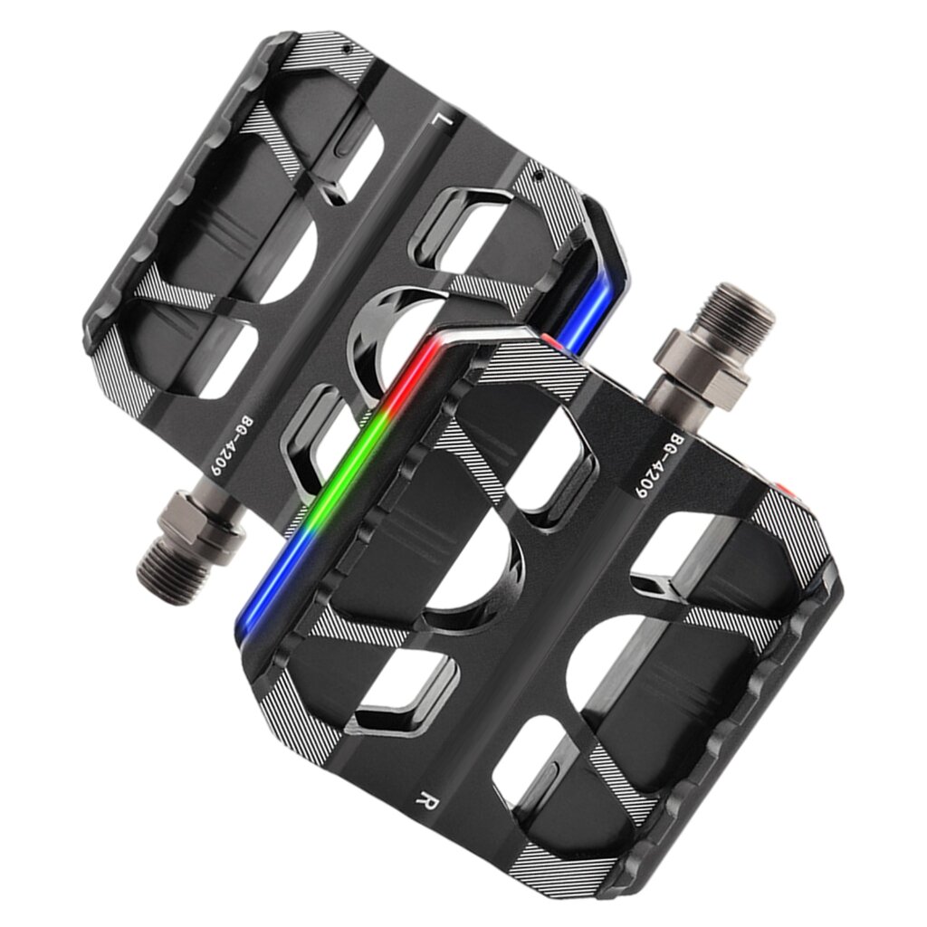 LED Light Bikes Pedals Light Weight Bicycles Pedals Nonslip Pedals Footboards Flat Platform Three Bearing 9/16In Thread