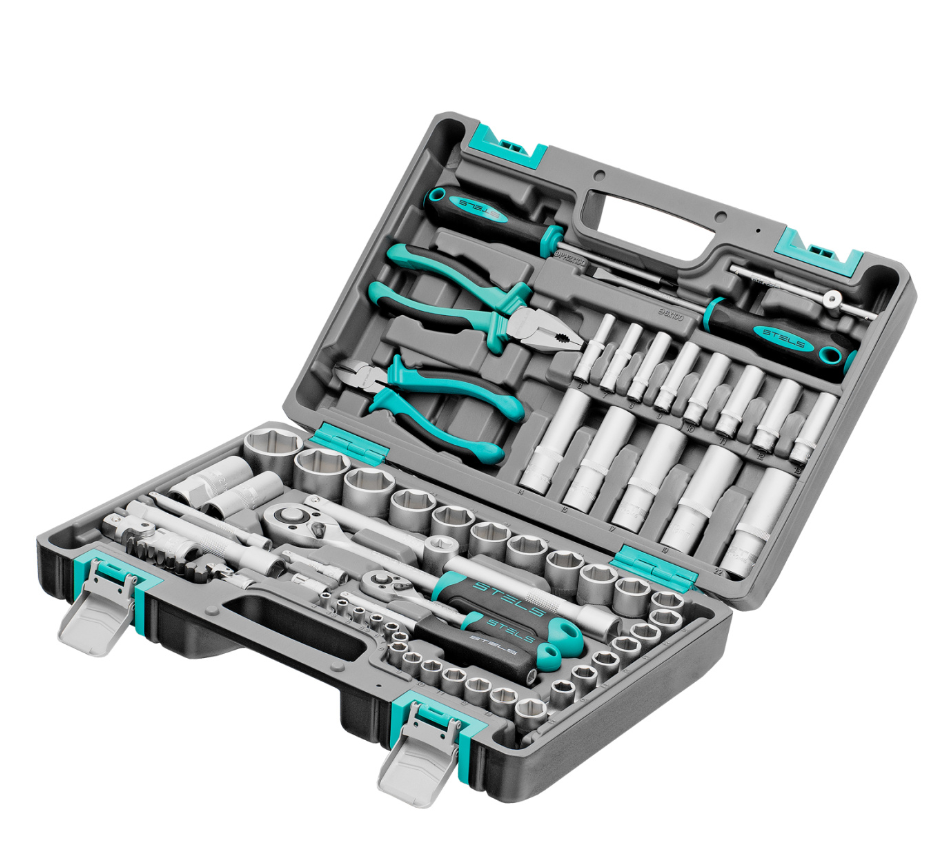 Набор инструментов, 1/2", 1/4", crv, пластиковый кейс 69 предметов stels