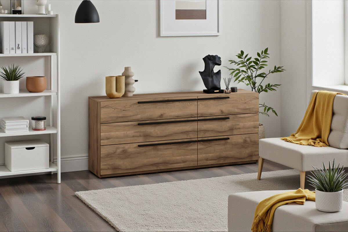 Комод Лорена Пакс-3 Дуб Табачный U1147 NOW 160x44x70 см, коричневый Фиеста