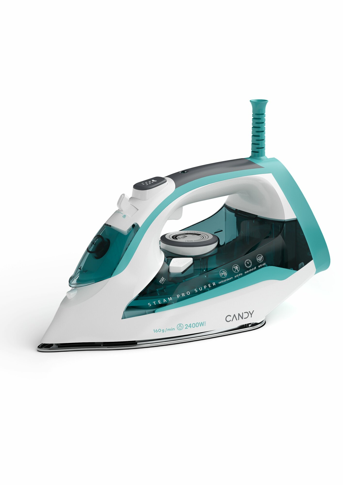 Утюг электрический Candy CI-103 2400Вт, паровой удар до 160 г/мин, 3 режима, керамическое покрытие подошвы, автоотключение, защита от накипи, противокапельная система