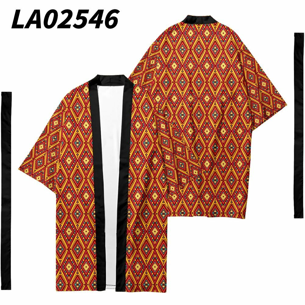 Кимоно японское с принтом, черное, style 6, XL