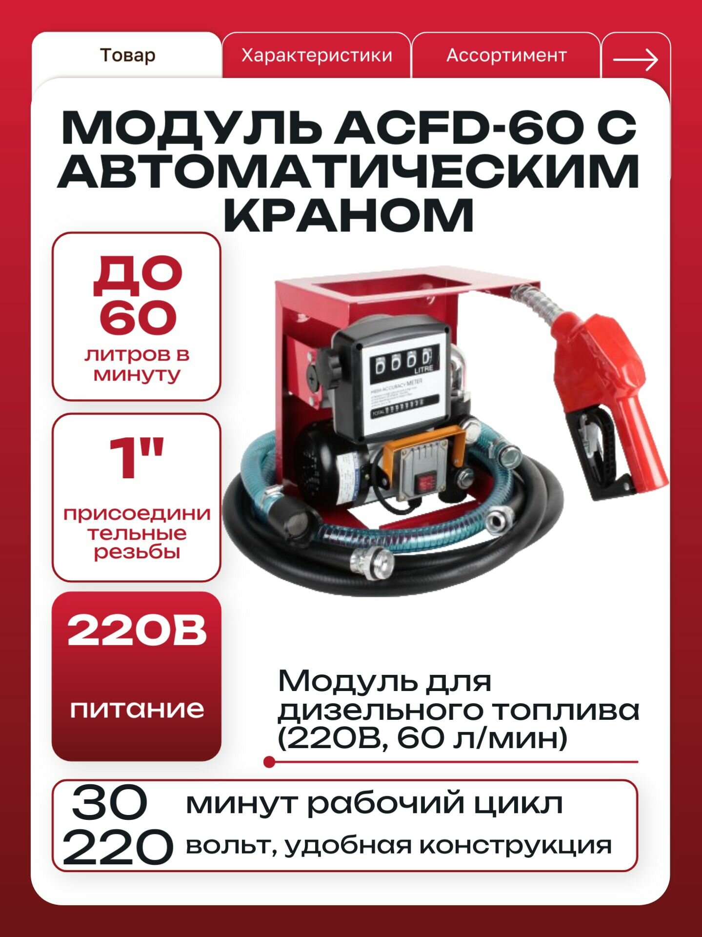 Cтанция перекачки топлива ACFD60 (220В, 60 л/мин)