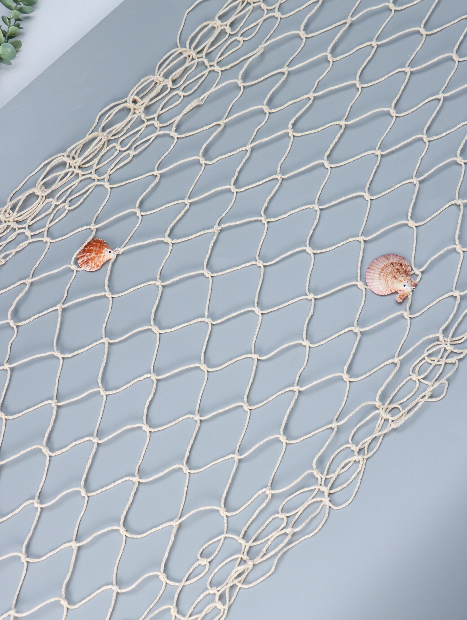 Декоративная сетка настенная с ракушками, хлопок, 250×150 см, беж