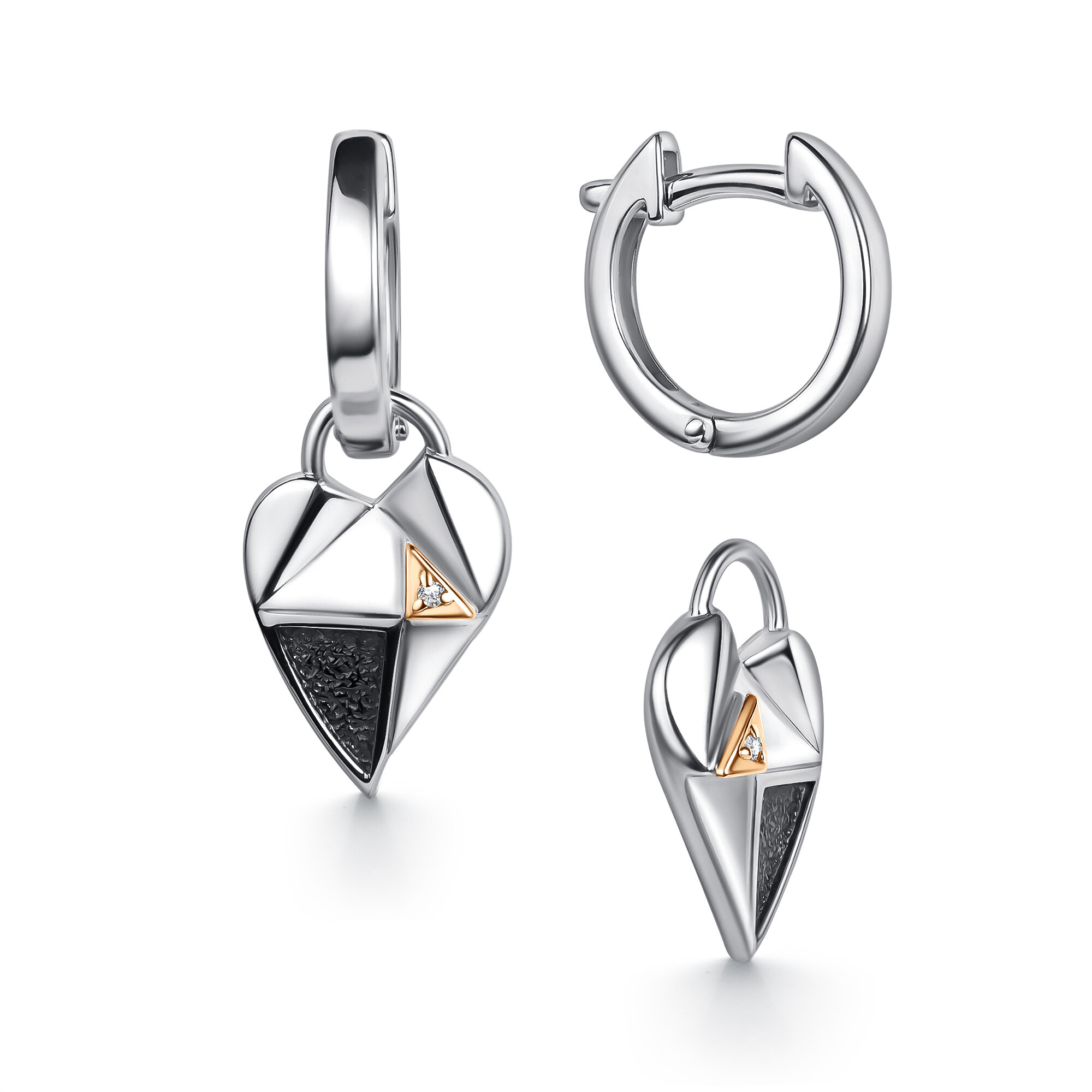 Серьги, серебро, 925 проба, родирование, бриллиант