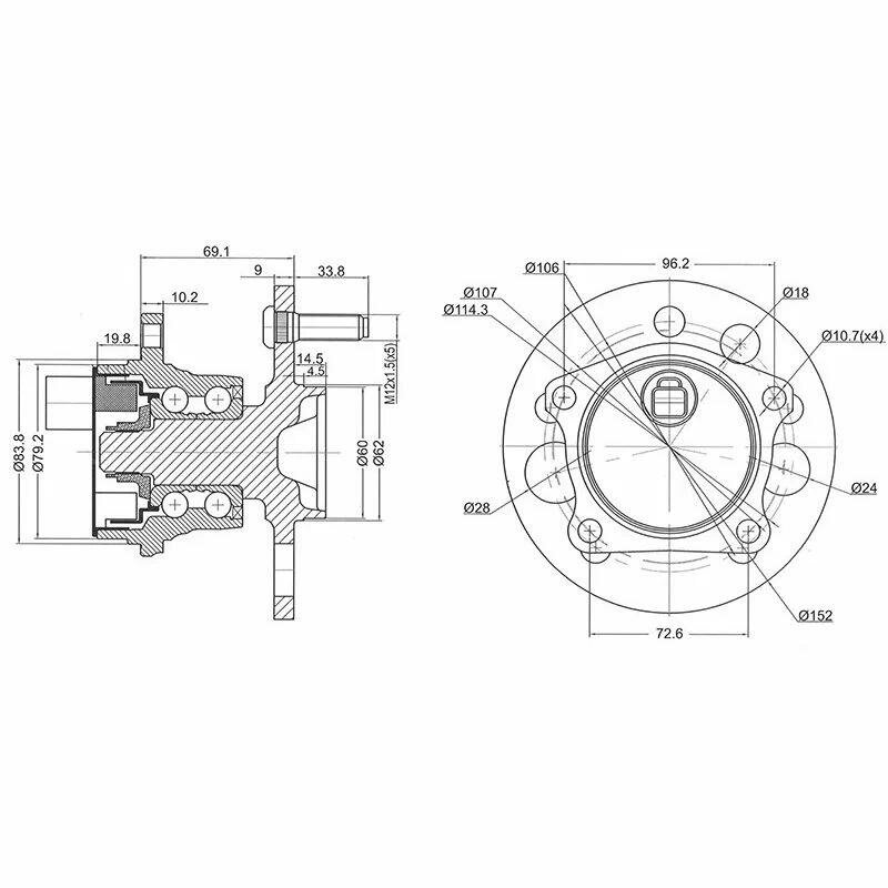Ступичный узел задний SAT ST-42450-44010 TOYOTA GAIA/IPSUM/NADIA/PICNIC 96-04