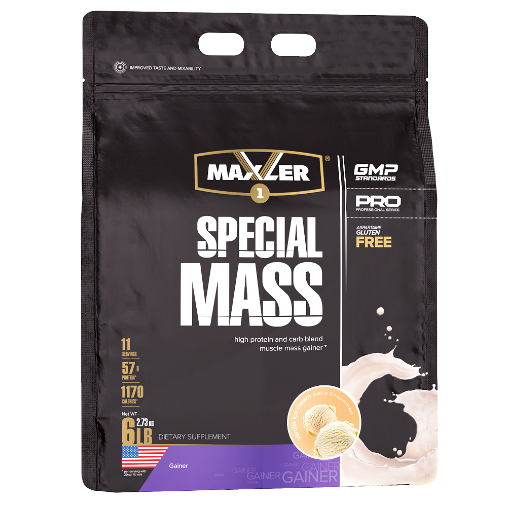 Гейнер позволяет мышцам расти гораздо быстрее Special Mass Gainer 2730 гр. 6lb (Maxler) Ванильное мороженое