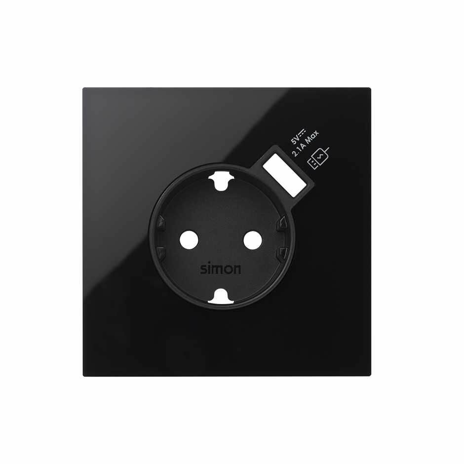 Simon 100 Черный глянец Кит 1 пост, фронт. Накладка на 1 розетку Schuko с з/у USB SC, 10020109-138