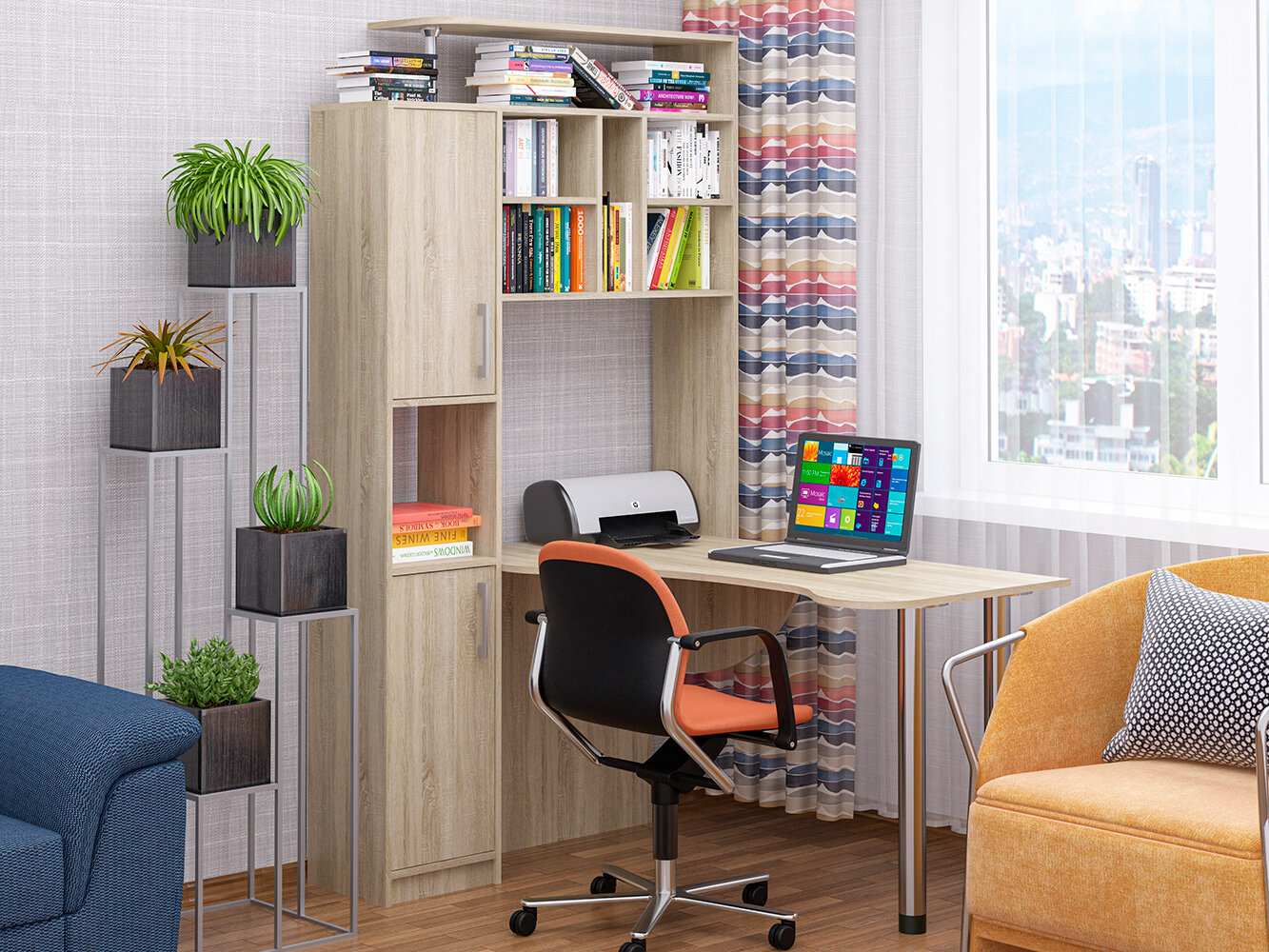 Стол компьютерный "МК Пирамида" СК-14 с пеналом, универсальный (правый, левый), цвет сонома, 200х110х135 см