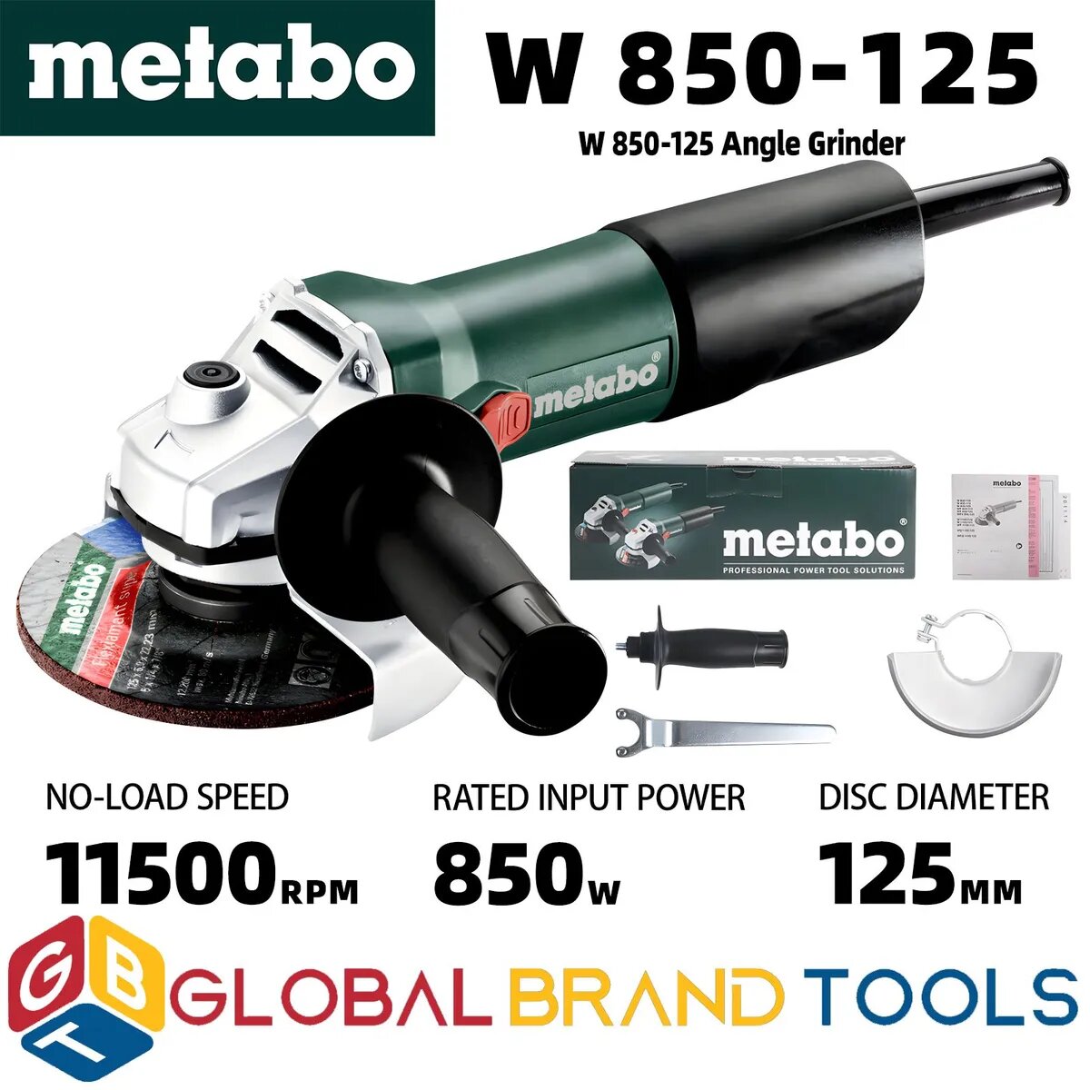 Metabo W 850-125 Угловая шлифовальная машина (220-240 В / 50-60 Гц), картонная коробка, с регулятором скорости