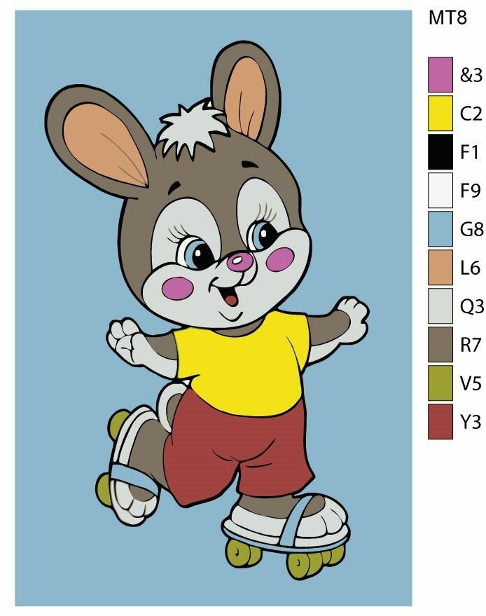 Детская картина по номерам MT-8 "Зайчик на роликах" 20х30