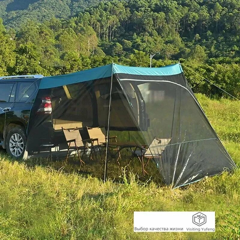 Маркиза автошатер 350х330х210 см, сине-белая, оксфорд 210, автораскладка, москитная сетка