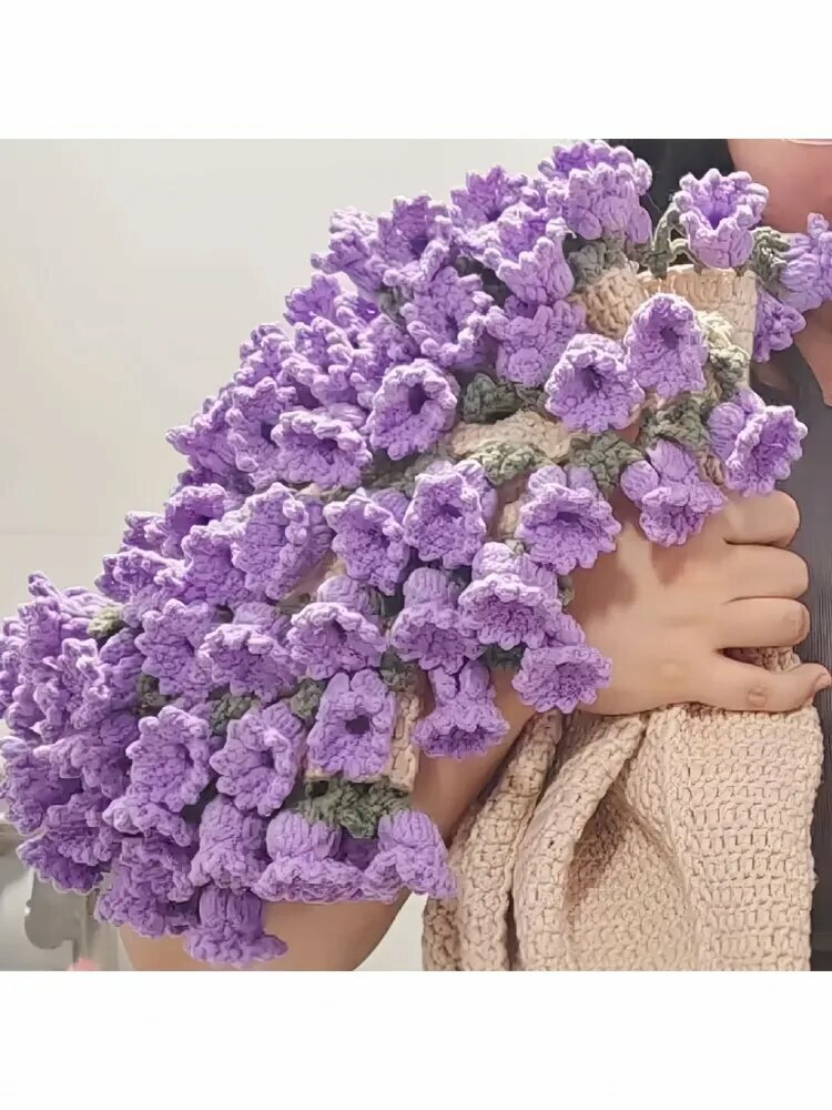 Плед, вязание крючком, фиолетовый красивый цвет X598, хлопок, 110х110см