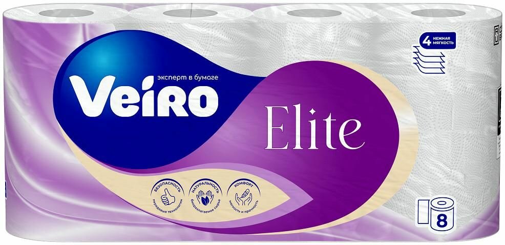 Туалетная бумага Veiro elite extra 4-х слойная из первичной целлюлозы, 8 шт
