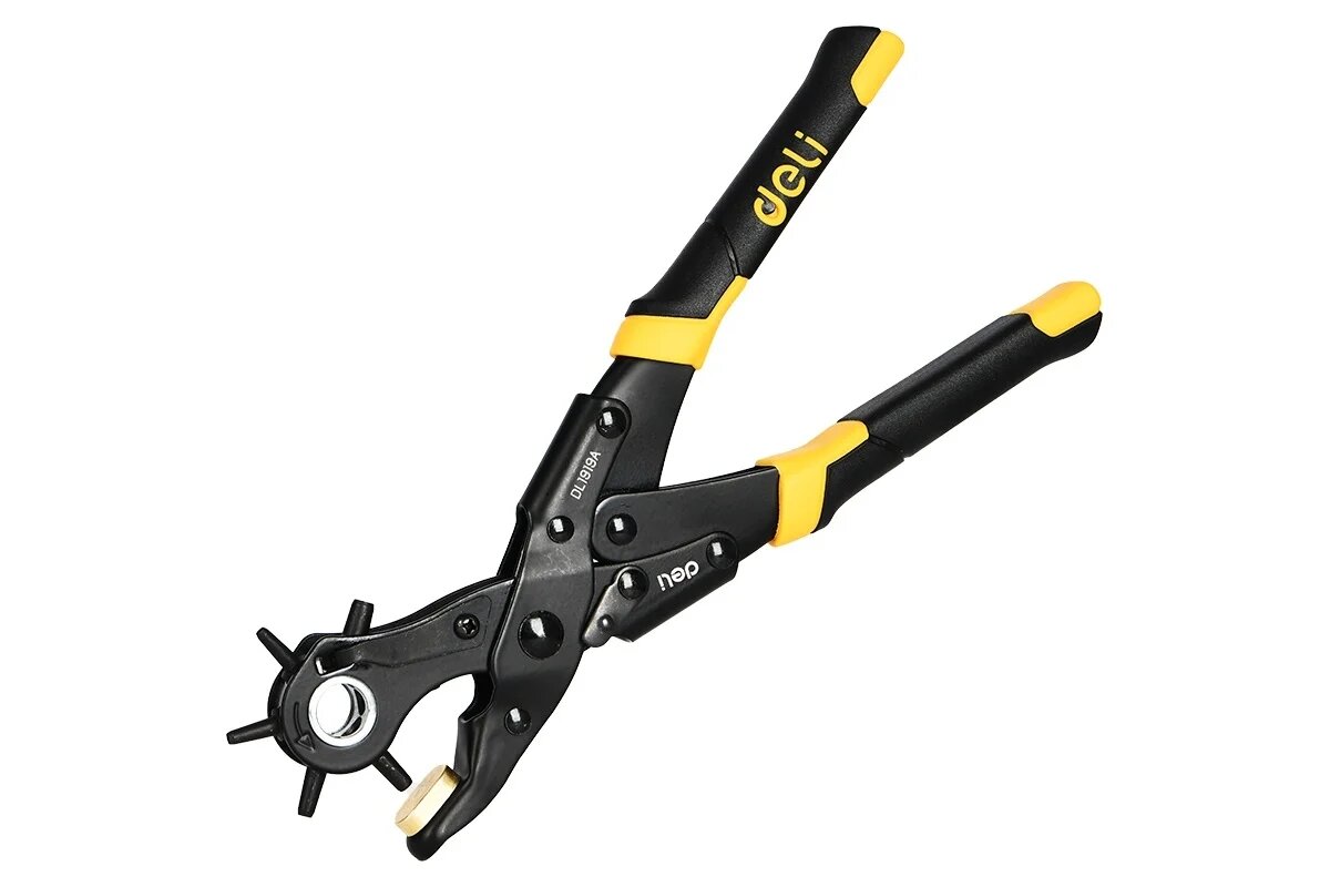 Револьверный сверхусиленный дырокол, пробойник, просекатель для кожи 6-в-1 DELI DL1919a двухрычажный, 260 мм, пуансон 2, 2.5, 3, 3.5, 4, 4.5 мм, CrV 134773