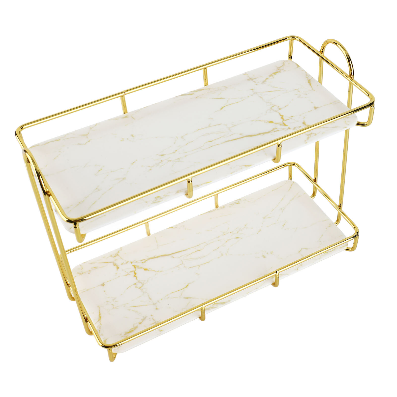 Стеллаж для ванной комнаты Золотой Белый 2 ярусный Шкафчик для косметики Гуманизированная конструкция Антискользящий Органайзер для прихожей S