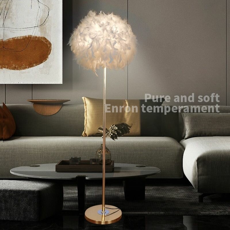 Торшер, абажур из перьев, домашнее освещение, украшение интерьера