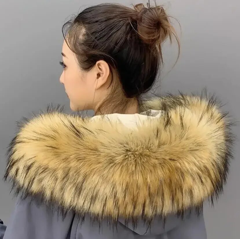 Qearlstar 2025 Faux мех воротник зимняя теплая супер роскошный большой шарф для женщин мужчин дети куртки пальто капюшон декор обгортки шали FY501,200,18, искусственный мех, полиэстер, полиэстер,