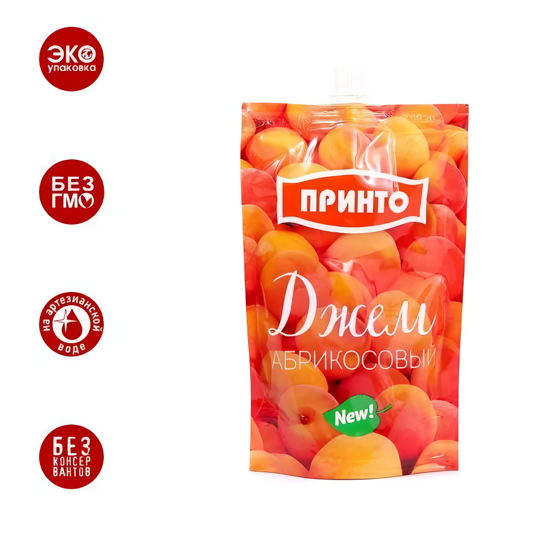 Джем "Абрикосовый" Принто, Дой Пак с дозатором, без искусственных красителей, 200г 4шт