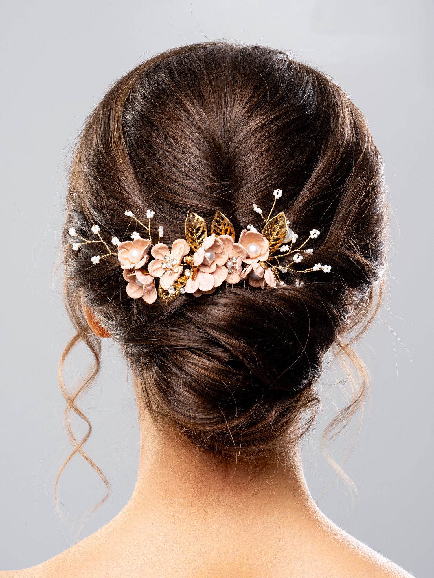 Гребень LUMINA, для волос, бижутерный сплав, пластик, стразы, цвет персиковый