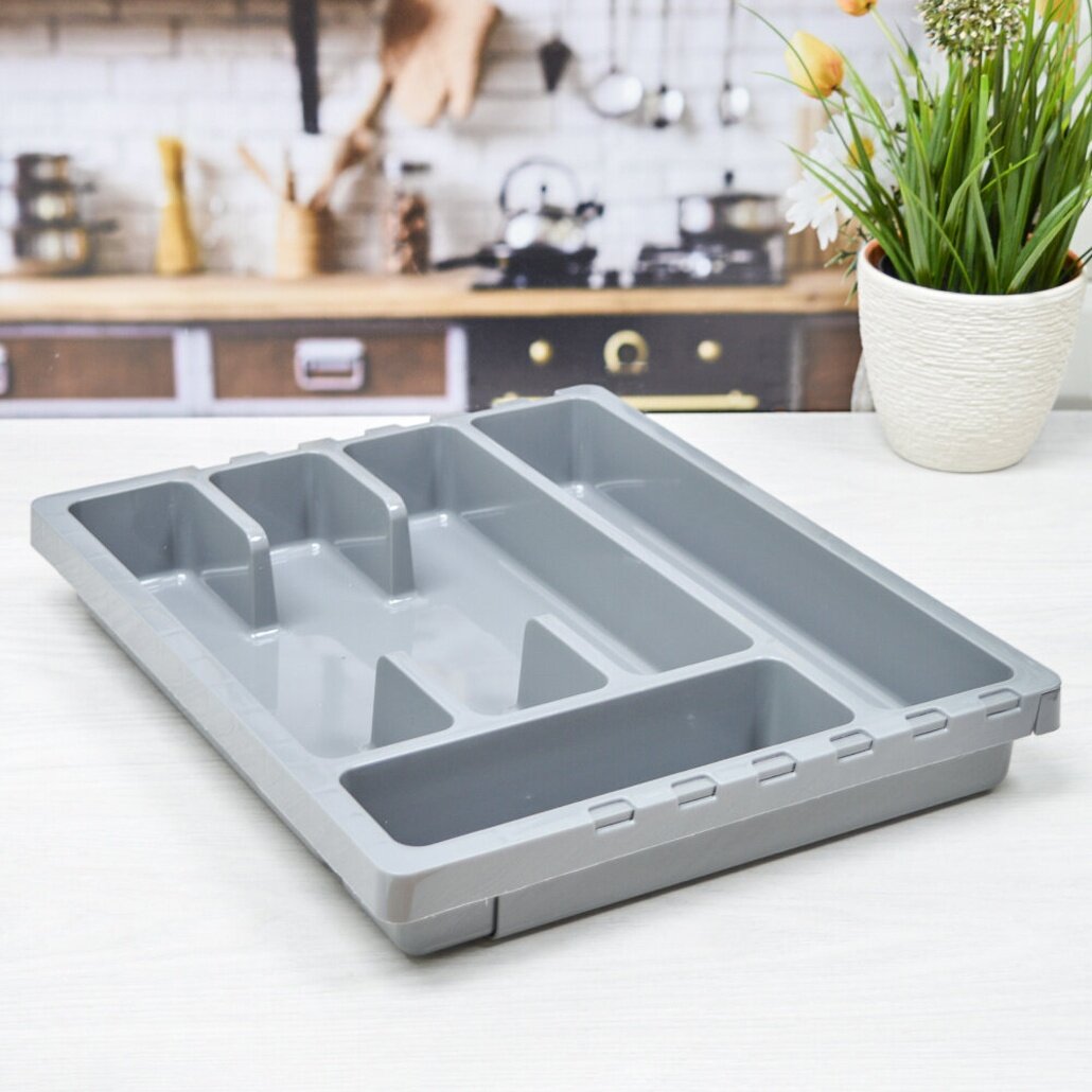 Лоток для столовых приборов 'Смарт', раздвижной, пластик, темно-серый, 30-50см