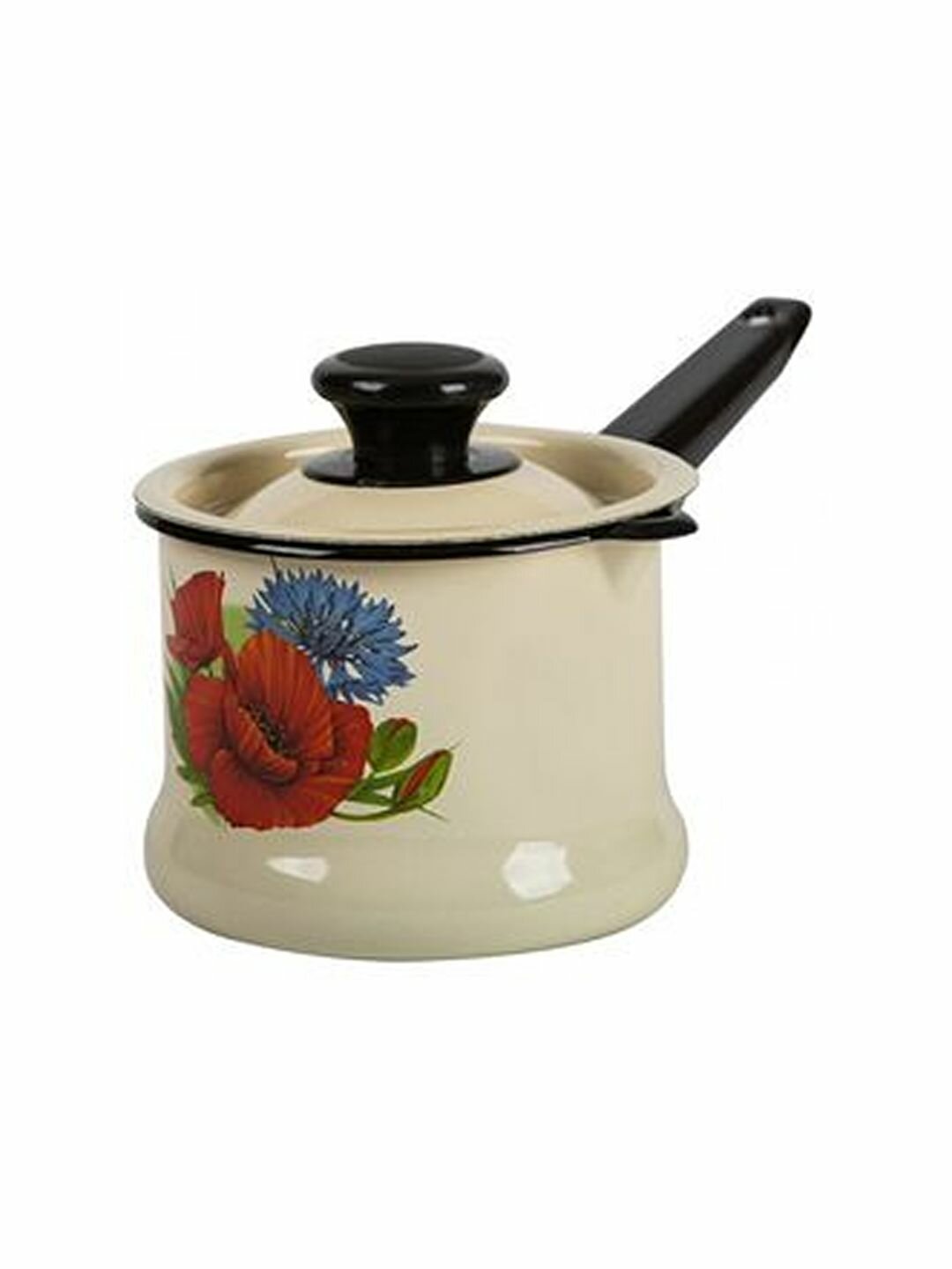 Ковш 1,0л с крышкой, с/дек мет/руч (слоновая) эмаль