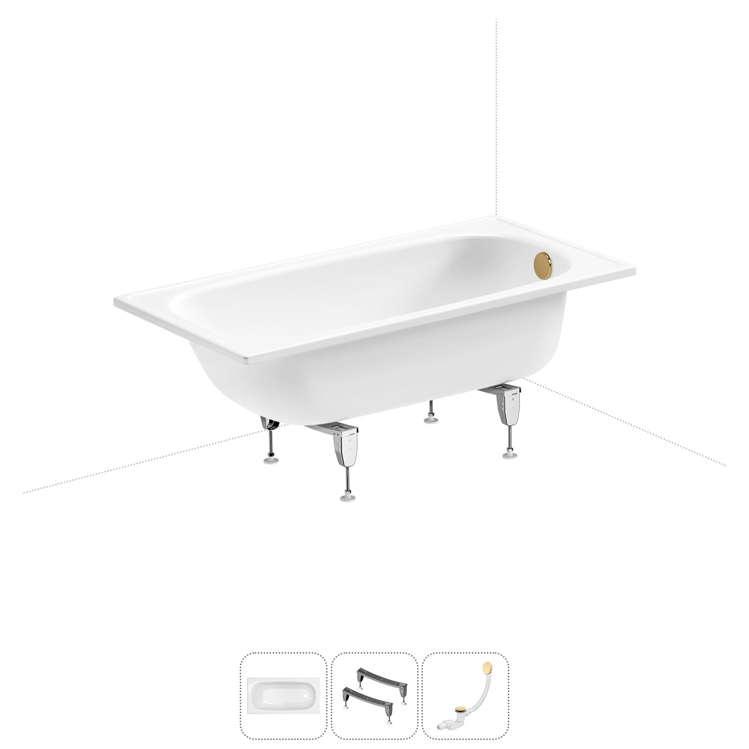 Стальная ванна 140х70 Sanitana BLB Europa 20220608R в наборе 3 в 1: металлическая ванна 140 х 70 см, ножки, слив-перелив