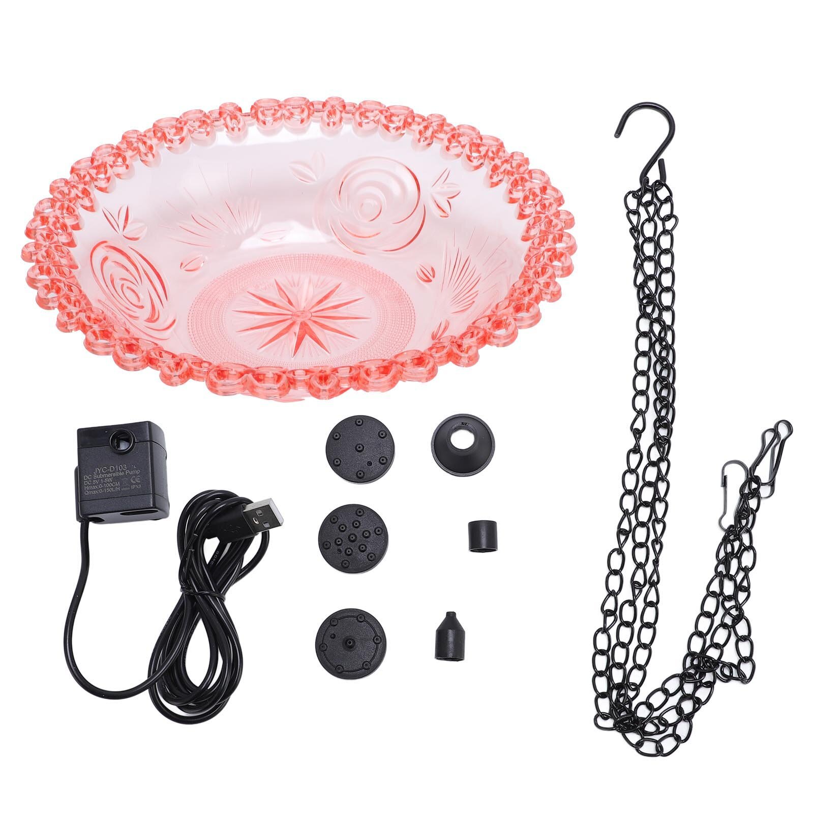 Фонтан для купания птиц, пластиковый подвесной, работающий от USB, кормушка для колибри, фонтан для купания птиц, сад, двор, лужайка, розовый