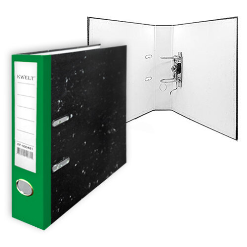 Папка-регистратор А4 KWELT, сборная, 50мм, серый мрамор, зеленый корешок
