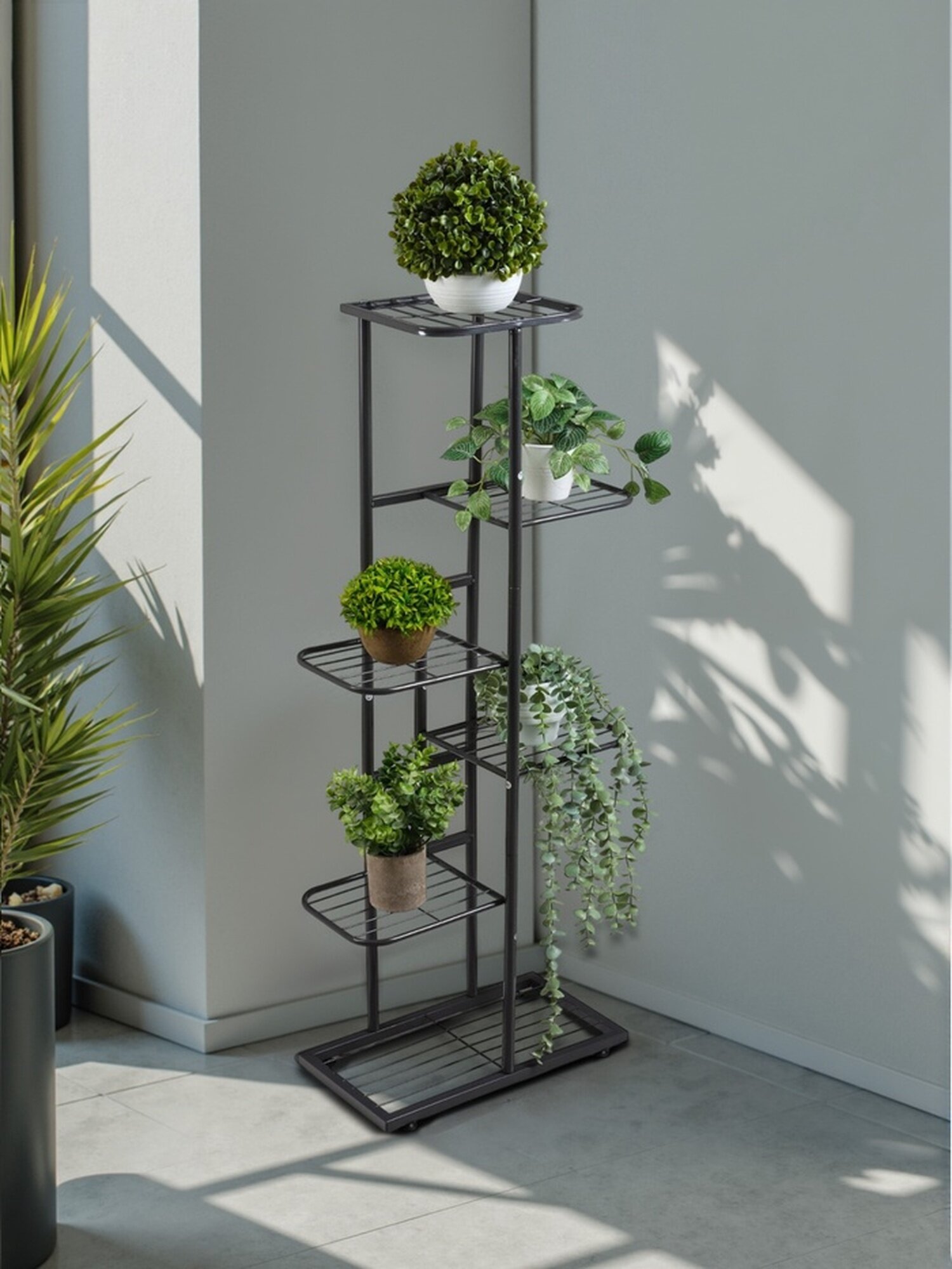 Подставка для цветов Greengo, 6 полок, 44 × 22 × 105 см, напольная, металл, тёмно-серая