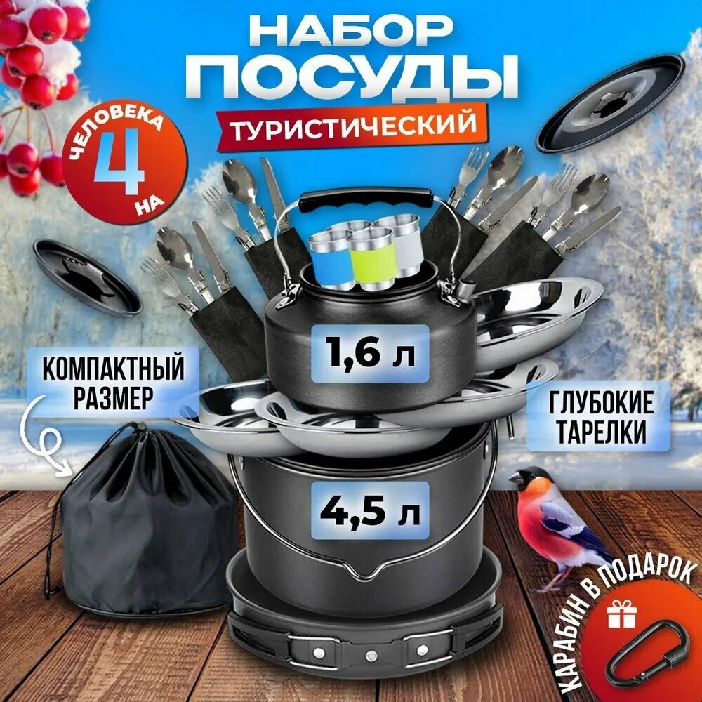 Туристический набор посуды для похода, пикника, костра на 4 персоны