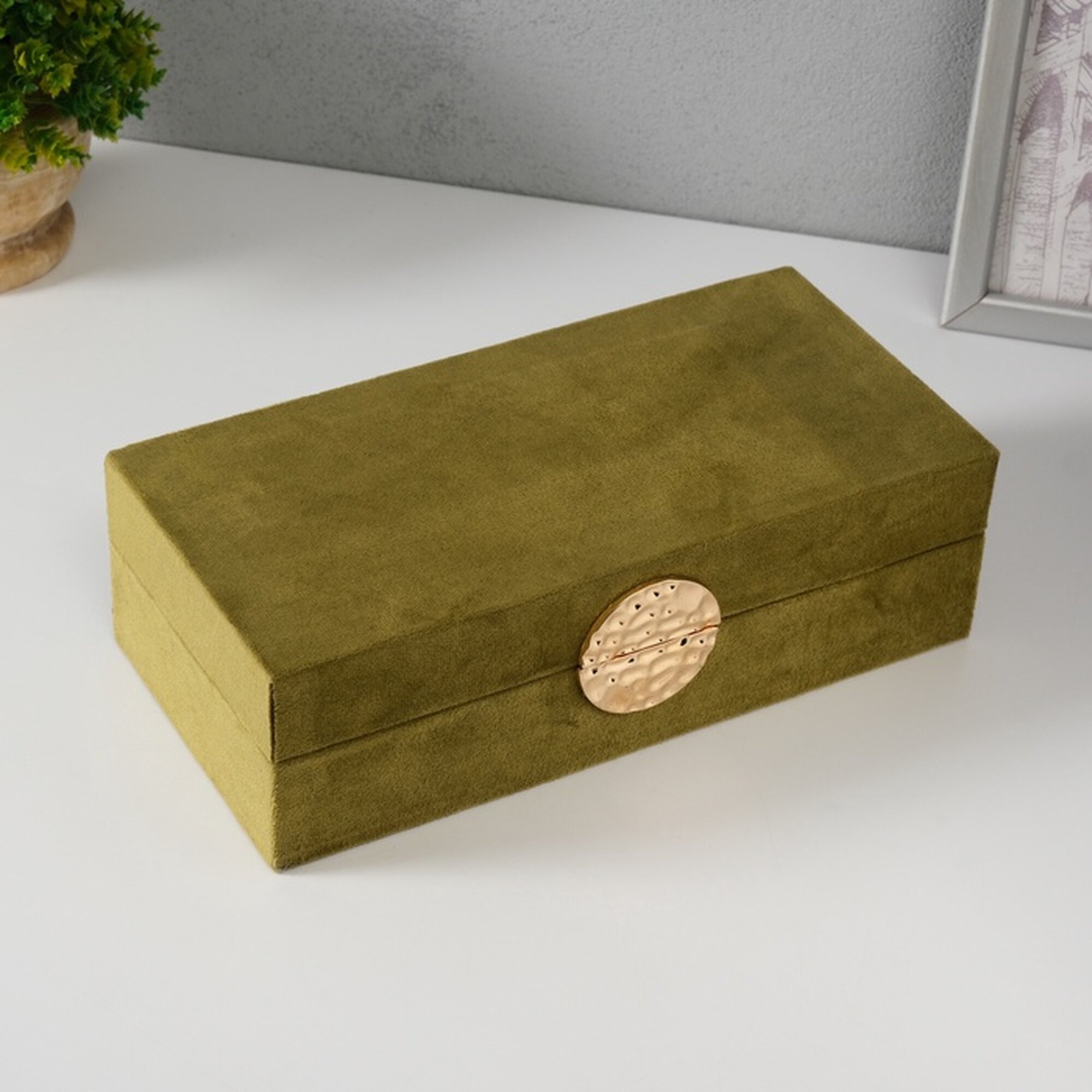 Шкатулка для украшений «Ядро», текстиль, зелёная, 12×25×7.8 см