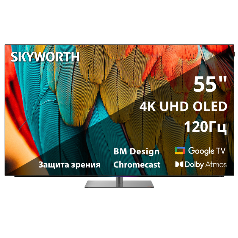 Телевизор Skyworth 55SXF9850, 55' OLED, Ultra HD, Google TV, 900Nit, Bluetooth, 120Hz, Freesync Premium (AMD), 2.1.2 ch (2*12W+20W SUB+5W*2) Dolby Atmos, 4хHDMI, 2хUSB, Digital Audio Output, Composite output, LAN, CI
