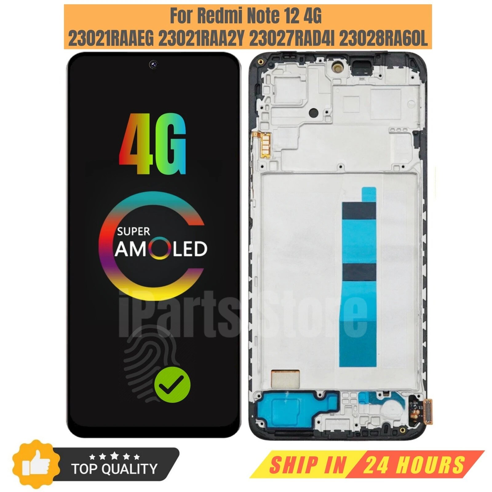Новый дисплей iParts для Redmi Note 12 4G 23021RAAEG 23021RAA2Y 23027RAD4I 23028RA60L AMOLED сенсорный экран с рамкой в сборе OEM With Frame