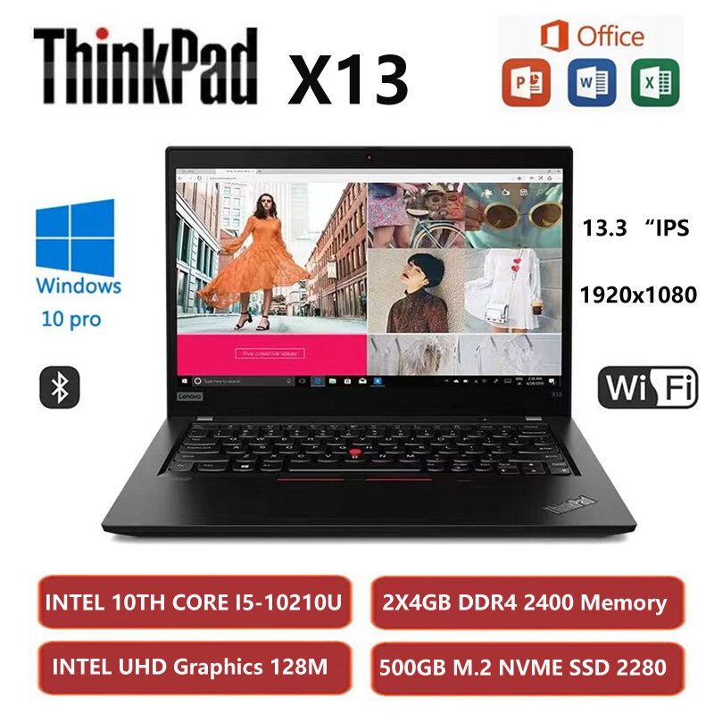 Подержанный ноутбук 13.3" LENOVO Thinkpad X13 Gen1 (CORE I5-10210U CPU+16GB DDR4 2400 RAM+512GB NVME SSD+Intel UHD Graphics for 10th Gen Видеокарта 1920X1080 IPS 4K) Win 10 pro