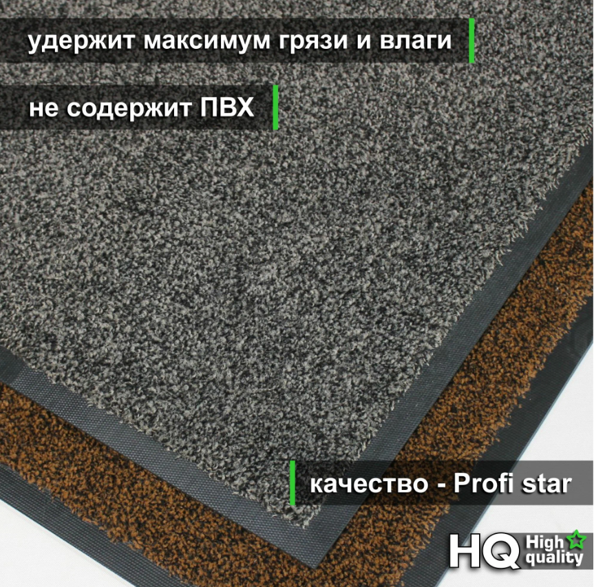 Коврик придверный Profi Star, полиамид, резина, однотонный, серый, 0.8x1,2 м