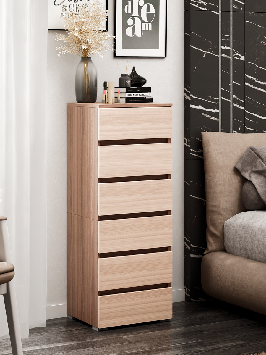 Комод MFMaster Vitto-53, ясень шимо темный-светлый, 6 выдвижных ящиков, без ручек, ЛДСП