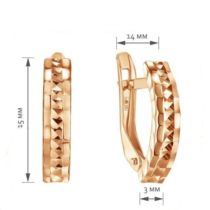 Серьги красное золото, 585 проба, гравировка