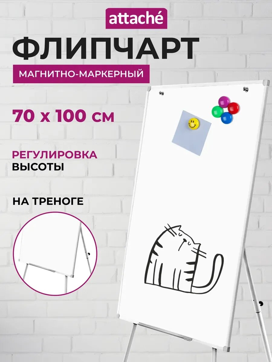 Доска магнитная флипчарт на треноге 70x100 см