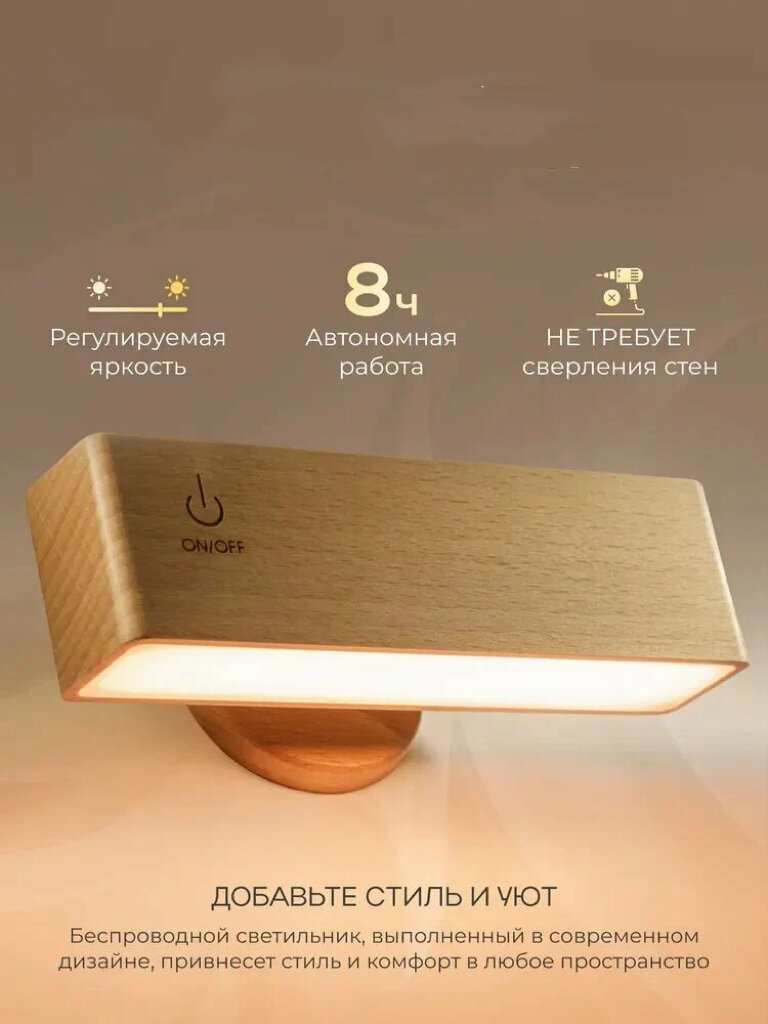 Светильник настенный светодиодный беспроводной LED лампа на магните аккумуляторе / ночник