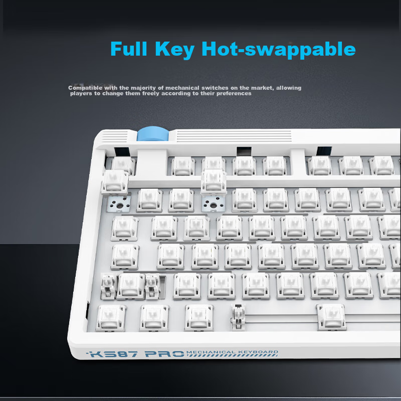 REDRAGON KS87 PRO Wired/Wireless/Bluetooth Three-mode Mechanical Keyboard Gasket Customized Gaming Esports Office Computer Tablet Universal White High-line - Frost Axle V2