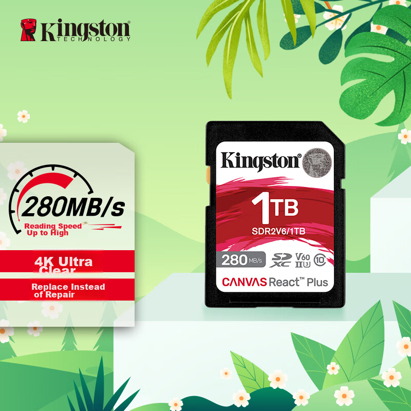 Kingston 1TB SD Memory Card U3 V60 4K Digital Camera Memory Card, Read Speed 280MB/s, Write Speed 150MB/s, for Mirrorless/DSLR Cameras