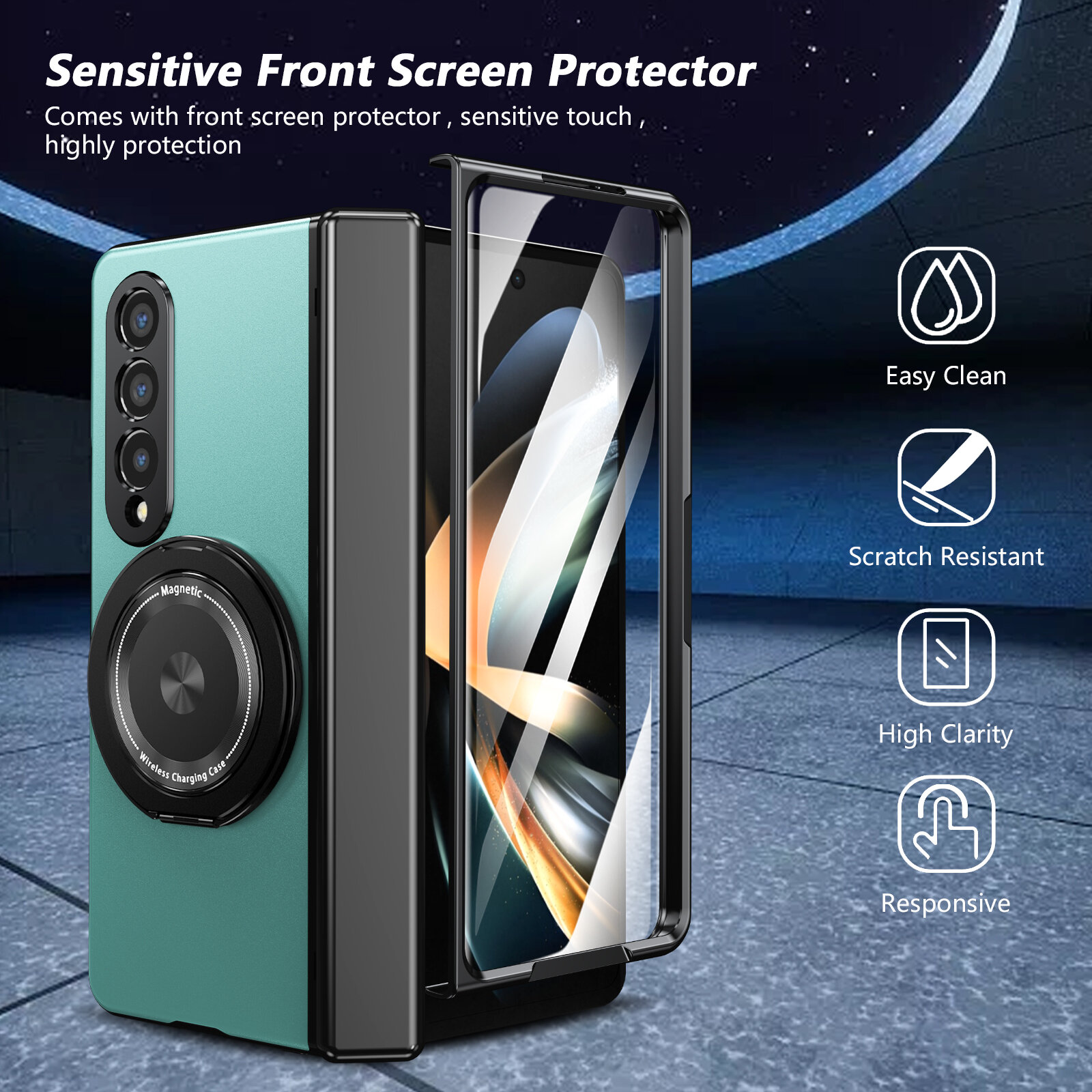 Подходит для Samsung Galaxy Z Fold3 / Самсунг Галакси Z Fold 3 Чехол для смартфона Кронштейн вращения, Высокая четкость с передней пленкой из закаленного стекла, Z Fold3