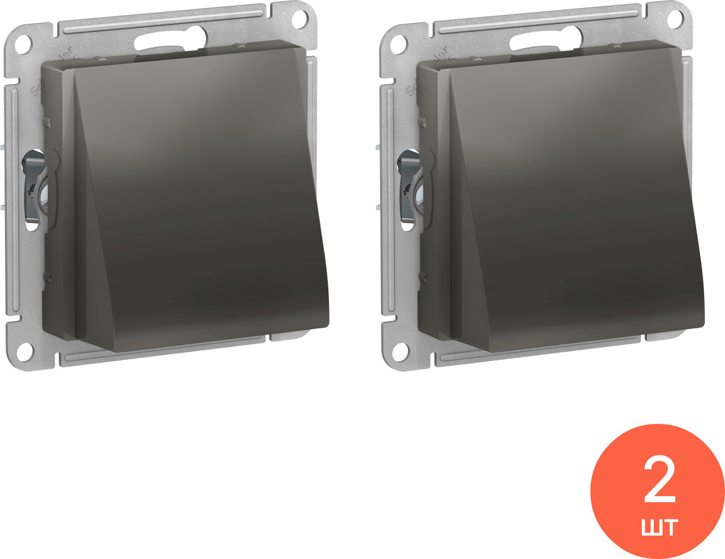 Вывод кабеля Systeme Electric / Систем Электрик AtlasDesign скрытой установки, из пластика, цвет сталь, 71х71х49мм, IP20 / электрика (комплект из 2 шт)