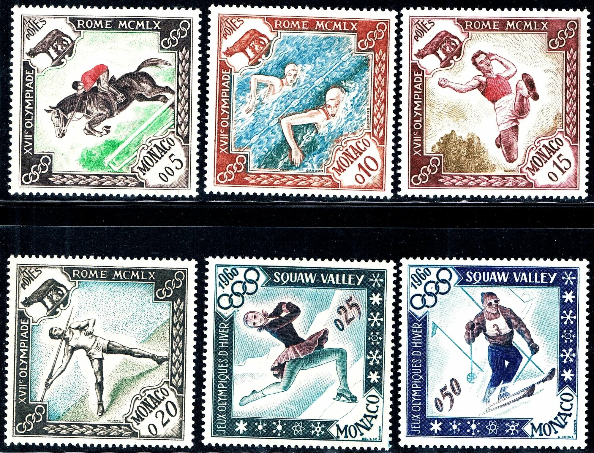Новые почтовые марки Монако 1960 Римские зимние игры 6 шт.