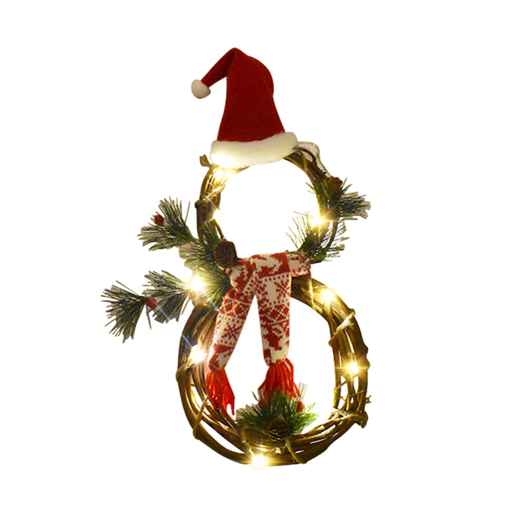 (1 шт) Christmas with Lights Santa Hat Rattan Wreath Home Decor