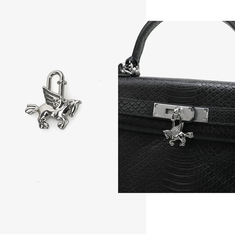 Подвеска с замком для сумки Hermes Birkin Kelly, сумка с замком Pegasus, цельнометаллический металлический замок с животными, аксессуар для сумки Silver Pegasus
