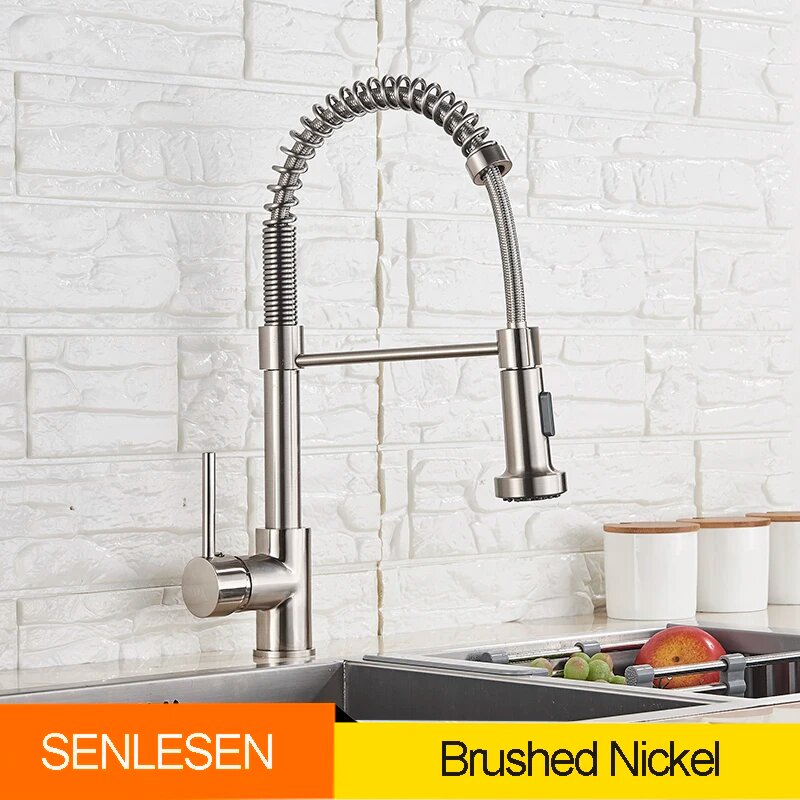 Senlesen золотой кухонный пружинный смеситель, латунное крепление на палубе, поворот на 360 градусов, насадка-распылитель, смеситель для горячей и холодной воды, смеситель для раковины