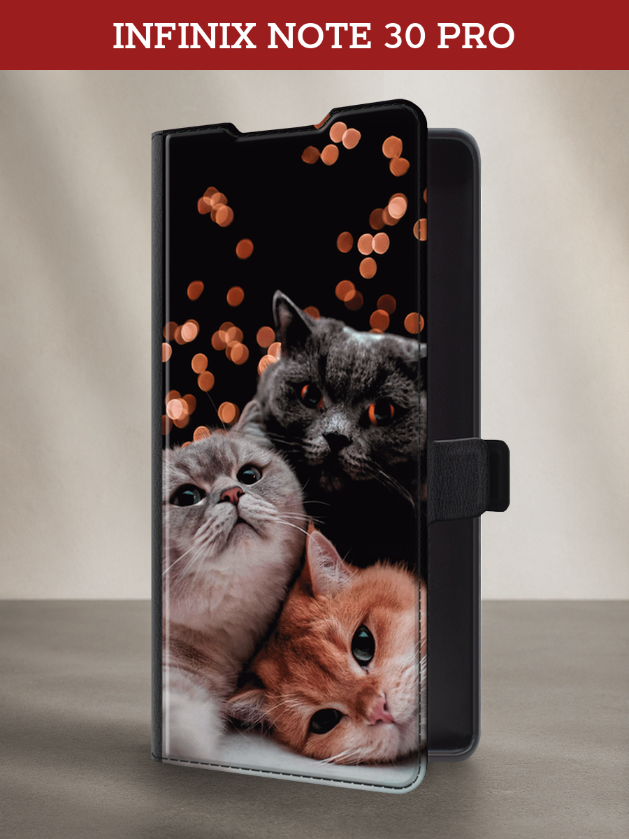 Чехол-книжка на Infinix Note 30 Pro / Инфиникс Нот 30 Про с принтом Кошачьи обнимашки, черный
